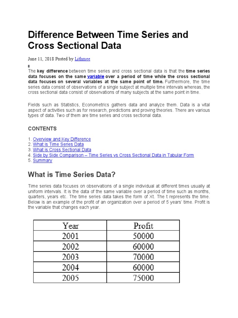 Difference Between Time Series and Cross Sectional Data | PDF | Time ...