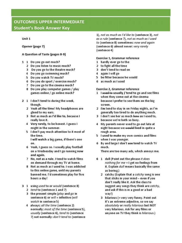 Outcomes Upper Intermediate Student's Book Answer Key | PDF | Verb