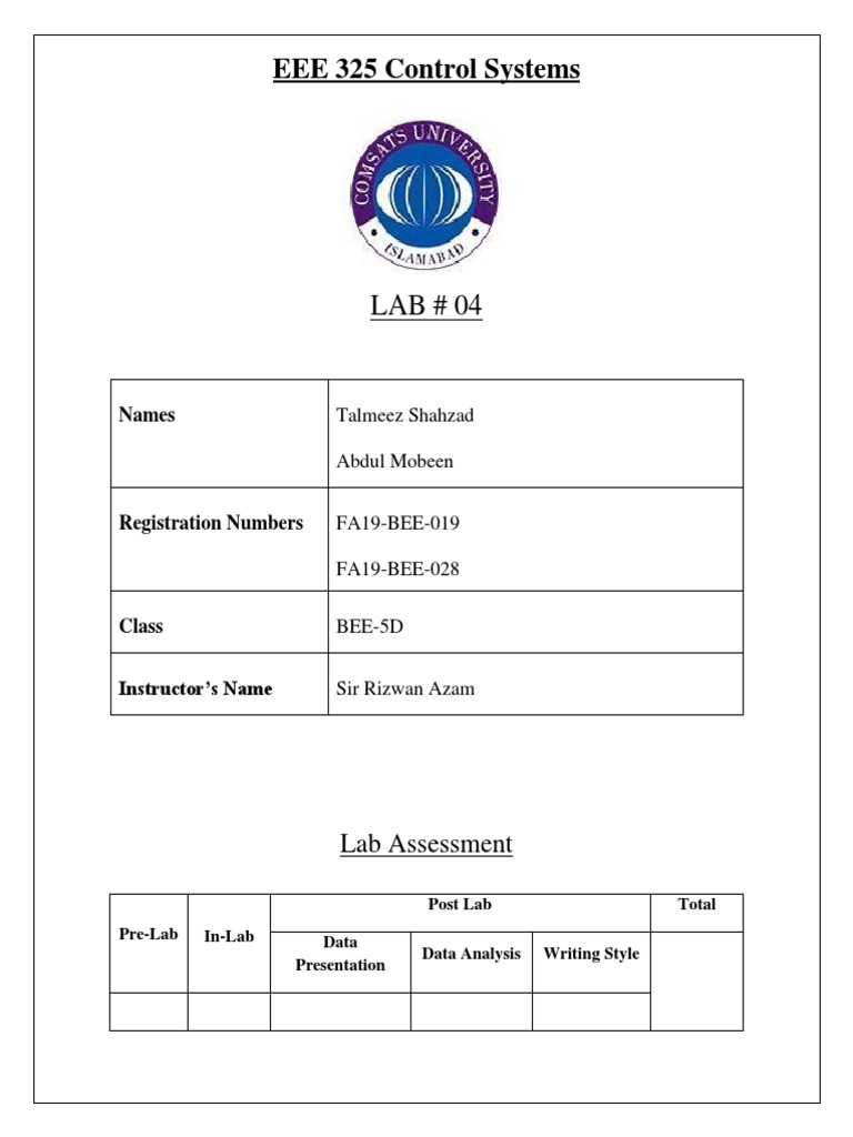 EEE 325 Control Systems: Lab Assessment | PDF | Mass | Inertia