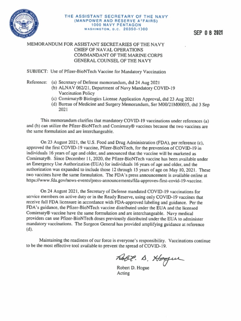ASN MRA Memo - Pfizer Vaccine | PDF