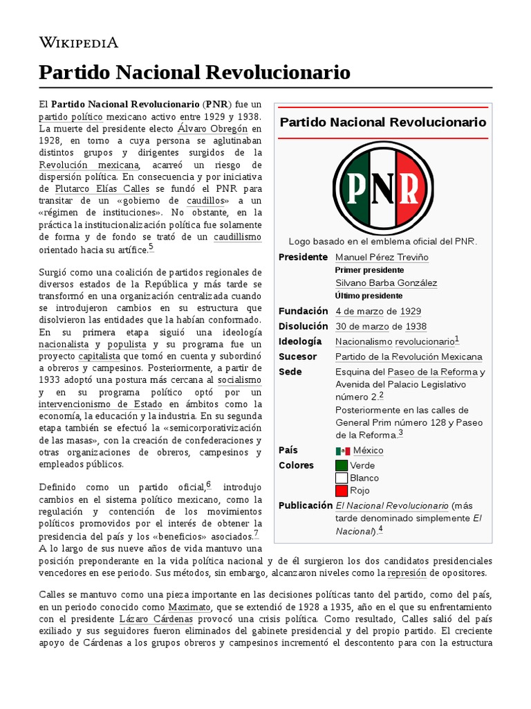 Partido Nacional Revolucionario | PDF | Sufragio de las mujeres | México