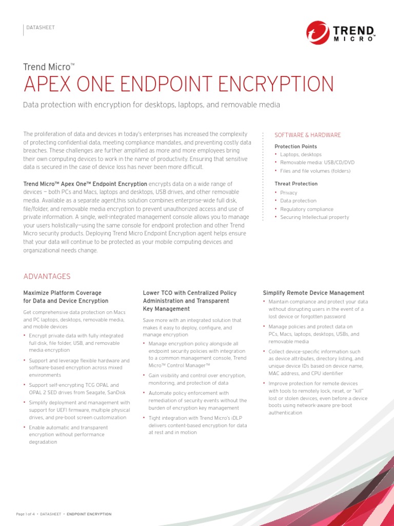 Apex One Endpoint Encryption Datasheet Pdf Encryption Laptop