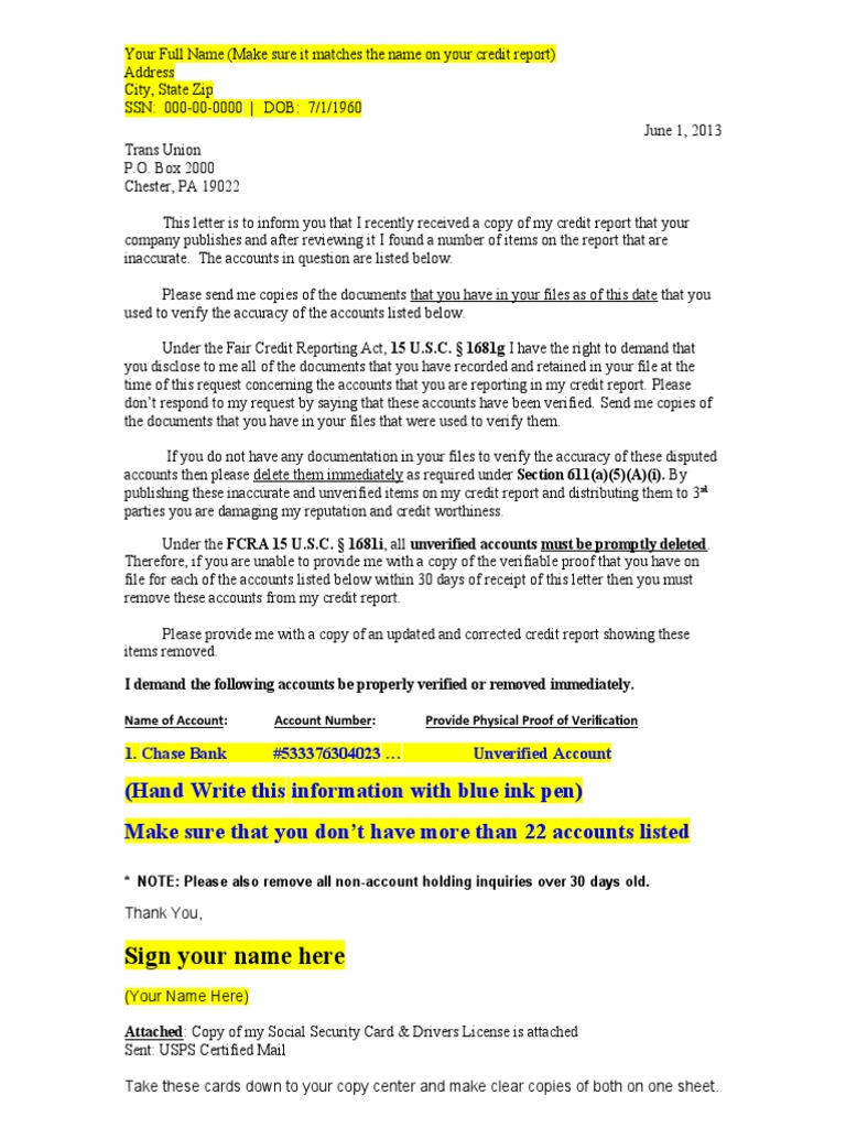 Credit Dispute Letter1 TransUnion | PDF | Credit History | Social ...