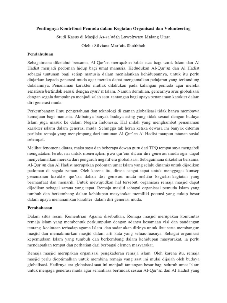Essay Pentingnya Kontribusi Pemuda Dalam Kegiatan Organisasi Dan ...
