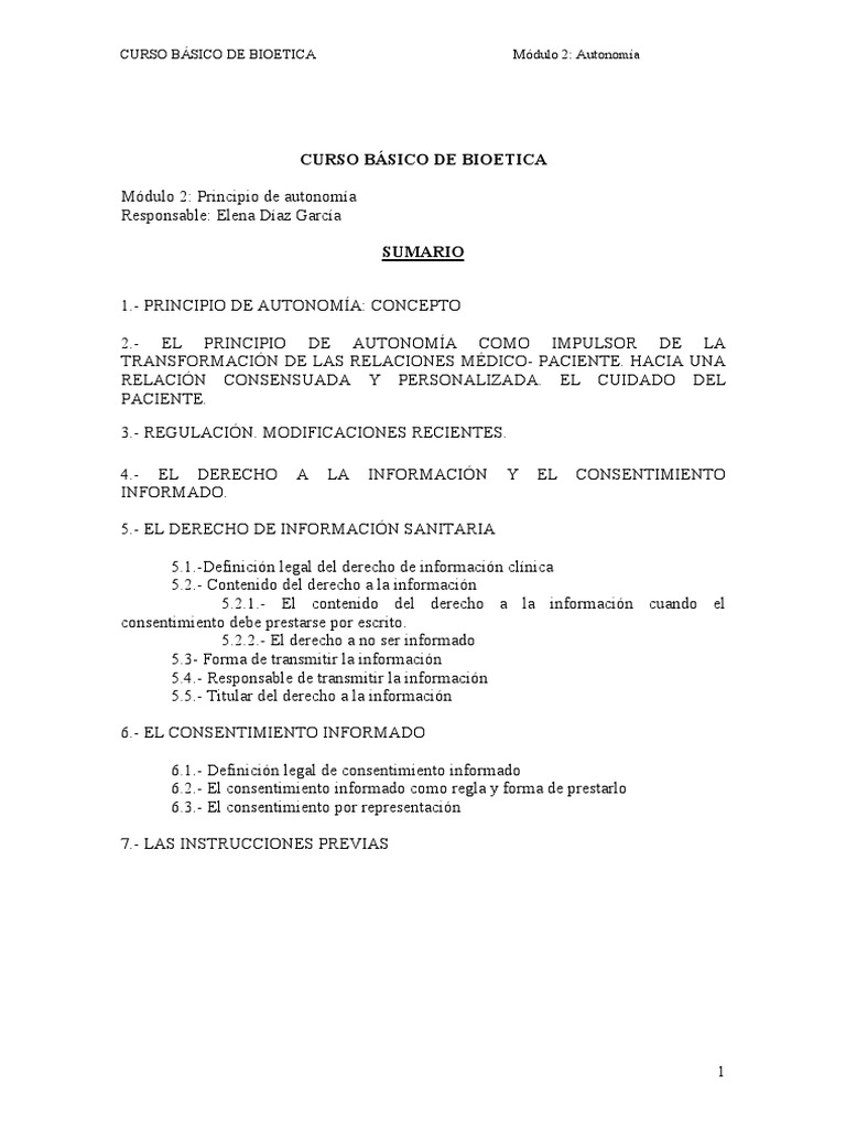 Principio de Autonomía en Bioética | PDF | Consentimiento informado ...