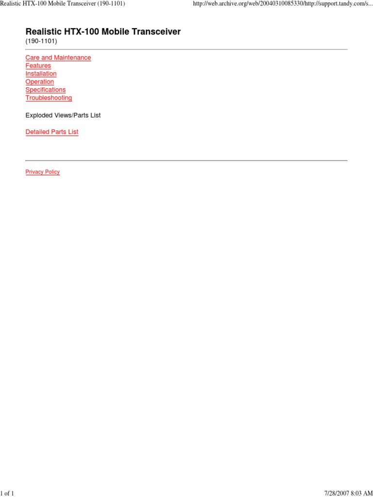 Realistic HTX-100 Mobile Transceiver: Care and Maintenance Features ...