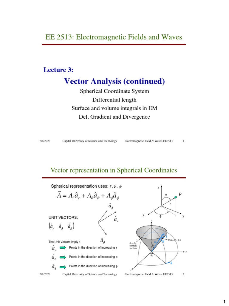 Vector Analysis Continued Ee 2513 Electromagnetic Fields And Waves Download Free Pdf