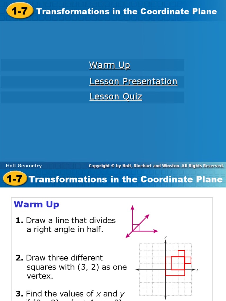 Warm Up Lesson Presentation Lesson Quiz: Transformations in The ...