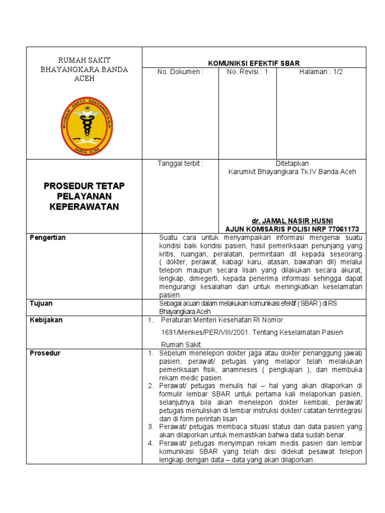 Sop Komunikasi Sbar | PDF