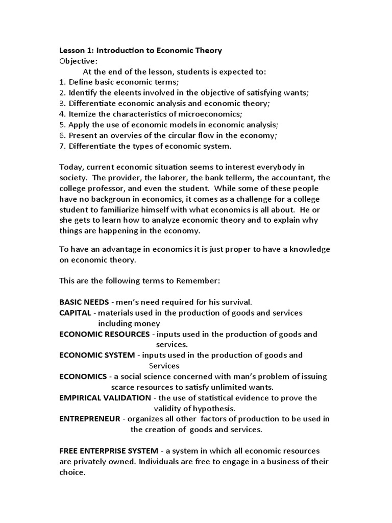 Lesson 1 Definition of Terms Basic Microeconomics | PDF | Economics ...