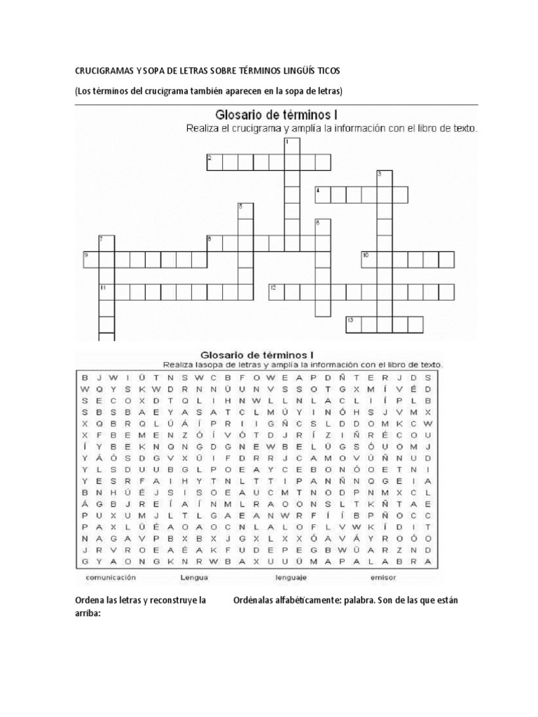 Crucigramas y Sopas de Letras Lingüísticas | PDF | Artes del Lenguaje y ...
