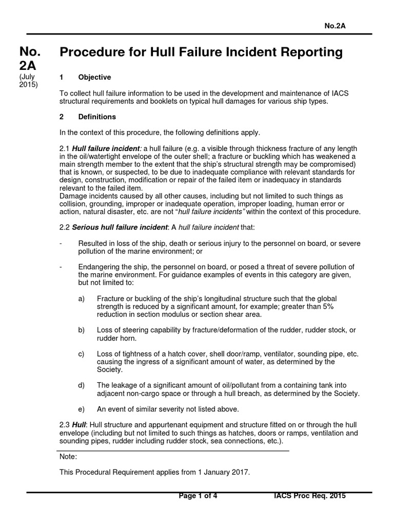 No 2A Procedure For Hull Failure Incident Reporting No. 2A | PDF ...