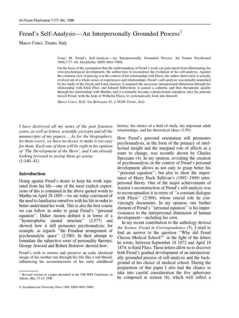 Freud's Evolving Self-Analysis Process | PDF | Sigmund Freud ...