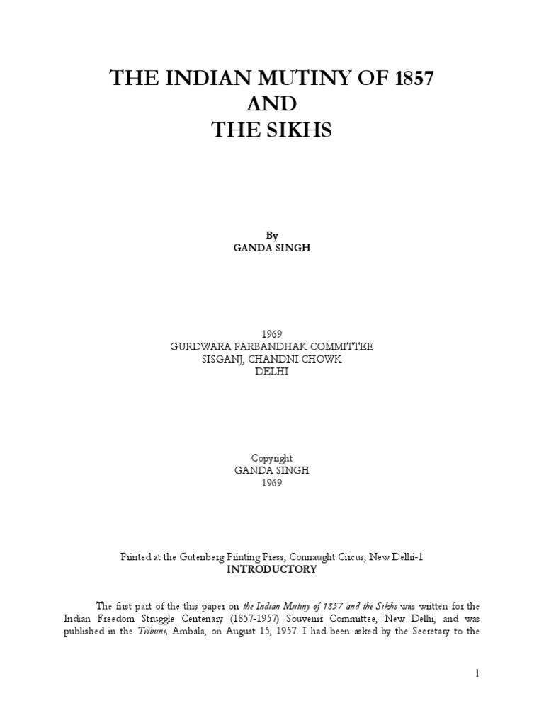 The Indian Mutiny of 1857 and The Sikhs. | PDF | Indian Rebellion Of ...