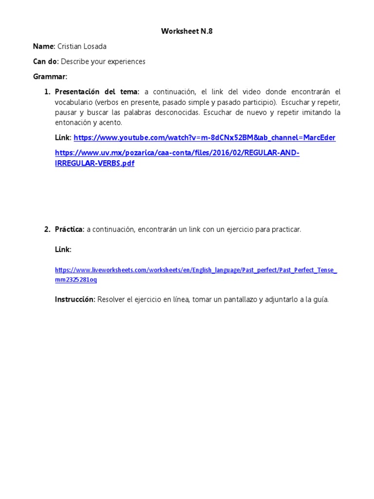 Guia 8. Past of The Past | PDF