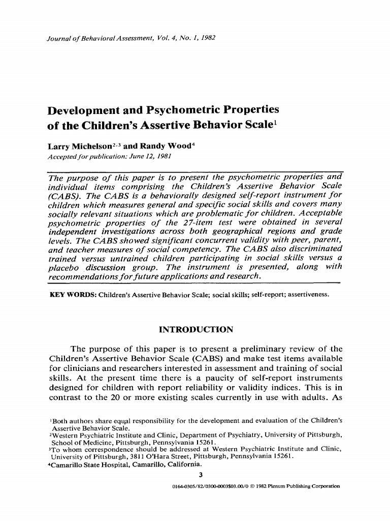 Development and Psychometric Properties of The Children's Assertive ...