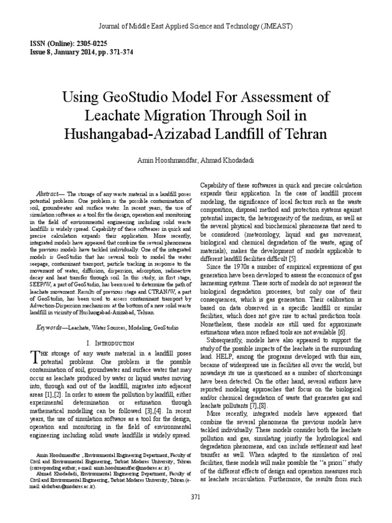 Using GeoStudio Model For Assessment of | PDF | Diffusion | Physical ...