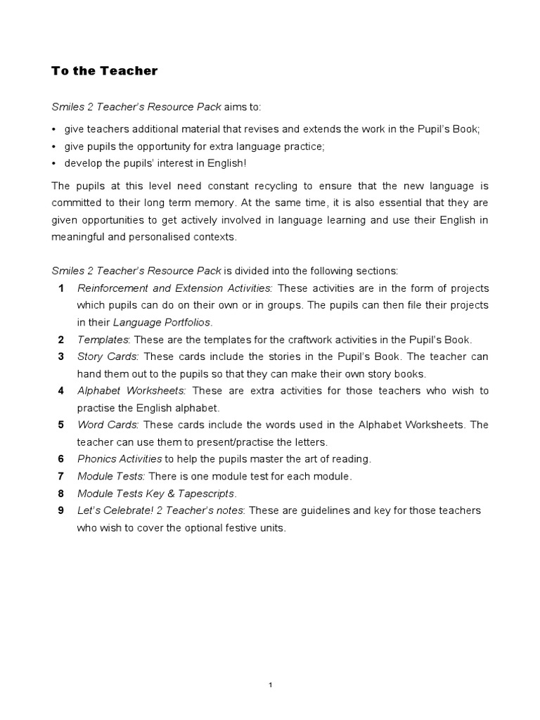 Smiles 2 Teacher Resource Pack Activities | PDF