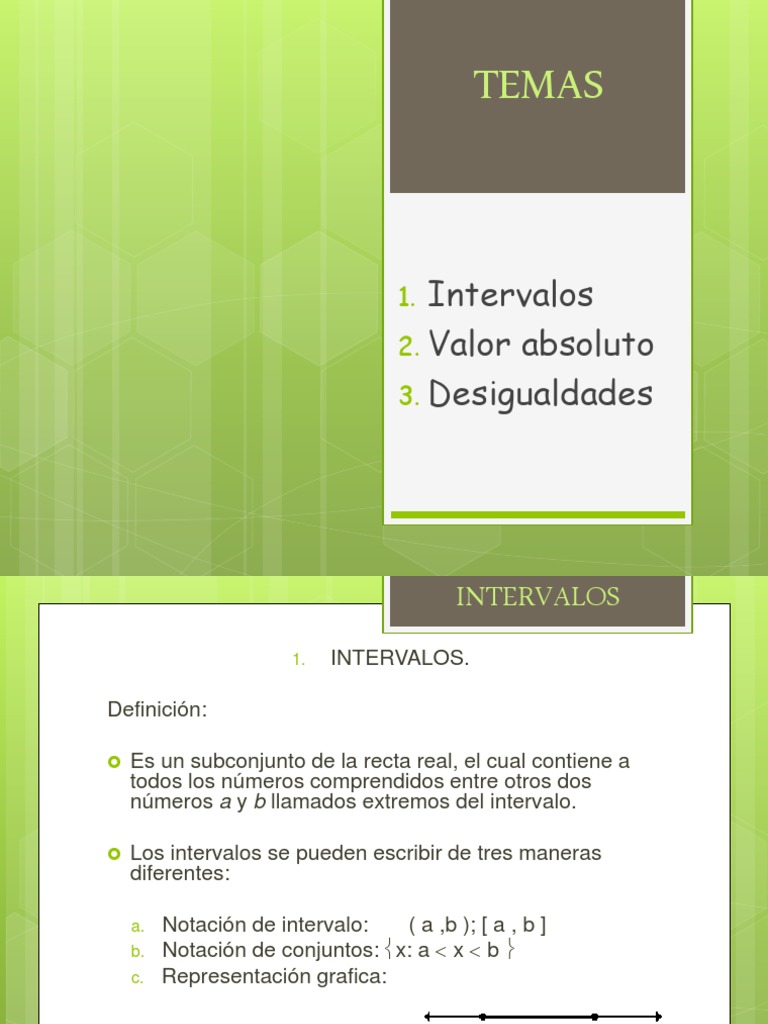 Temas: Intervalos Valor Absoluto Desigualdades | PDF | Intervalo (Matemáticas) | Matemática ...