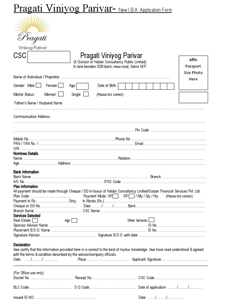 Pragati Viniyog Parivar Application Form | PDF | Banking | Financial ...
