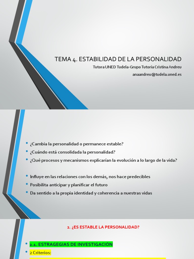 Tema 4. Estabilidad de La Personalidad | PDF | Adultos | Correlación y ...
