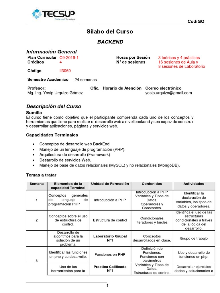 Silabo BackEnd | PDF | SQL | Php