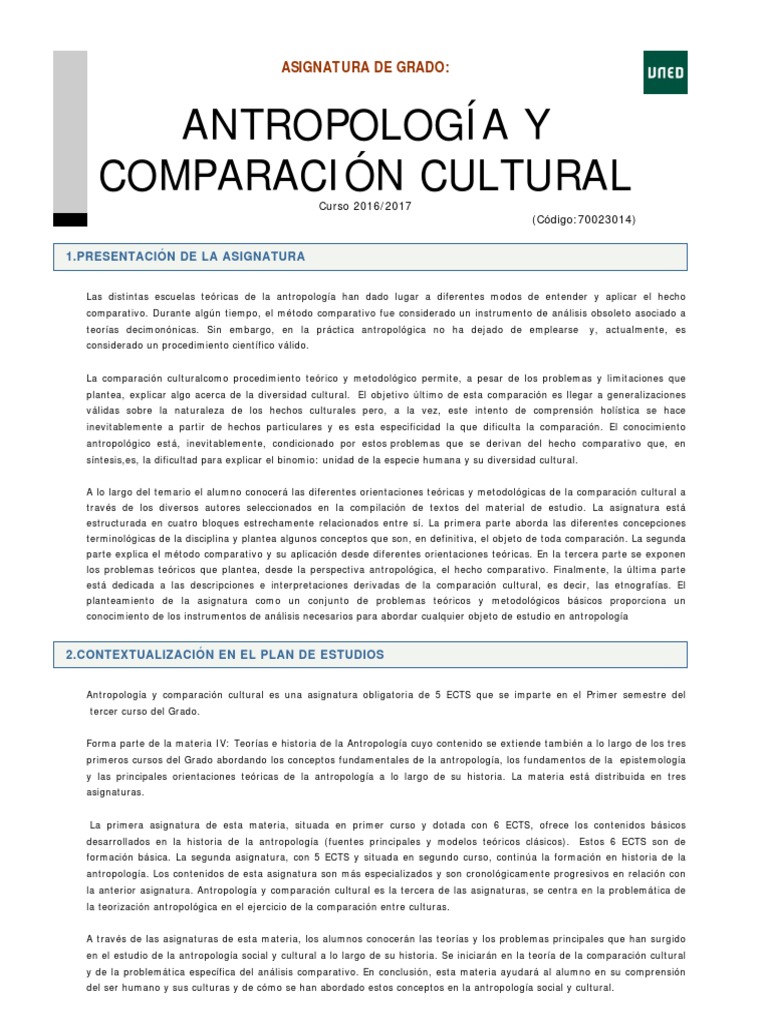 Antropologia y Comparacion Cultural 1 | PDF | Antropología | Etnografía