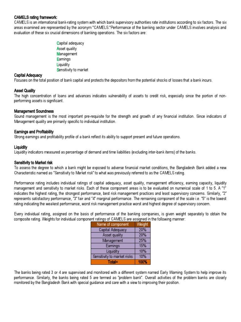 CAMELS Rating Framework | PDF | Business | Financial Economics