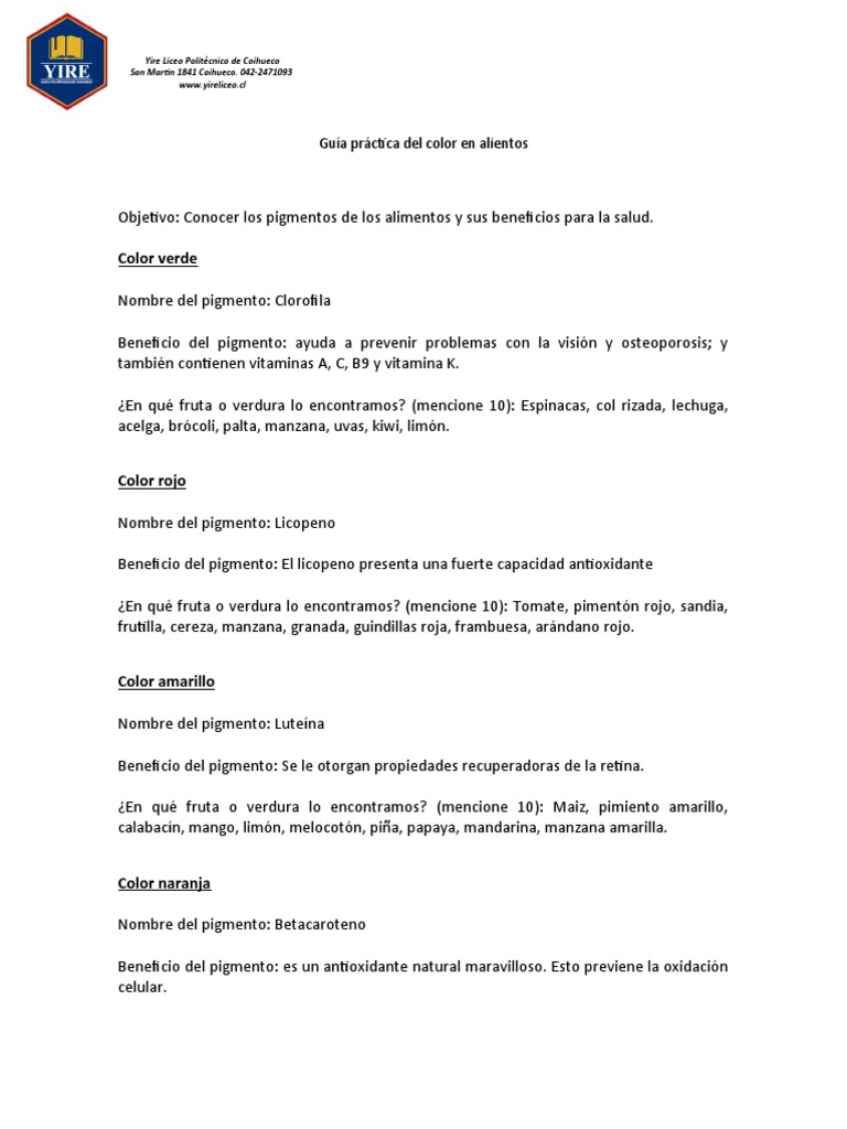 Guia Color En Alimentos Pdf Vegetales Antioxidante