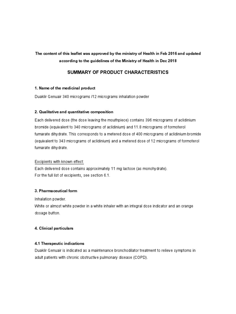 Aclidinium Bromide 340mcg + Formoterol Fumarate 11.8mcg (Duaklir ...