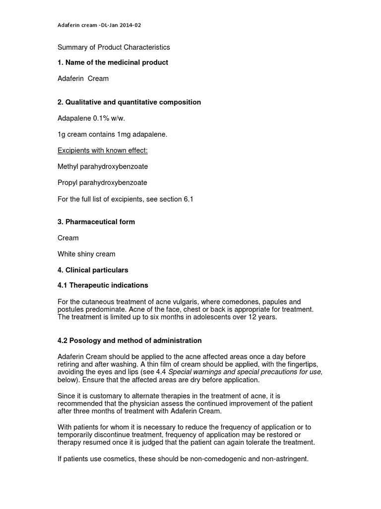 Adapalene 0.1% (Adaferin Cream) | PDF | Medical Specialties | Health ...