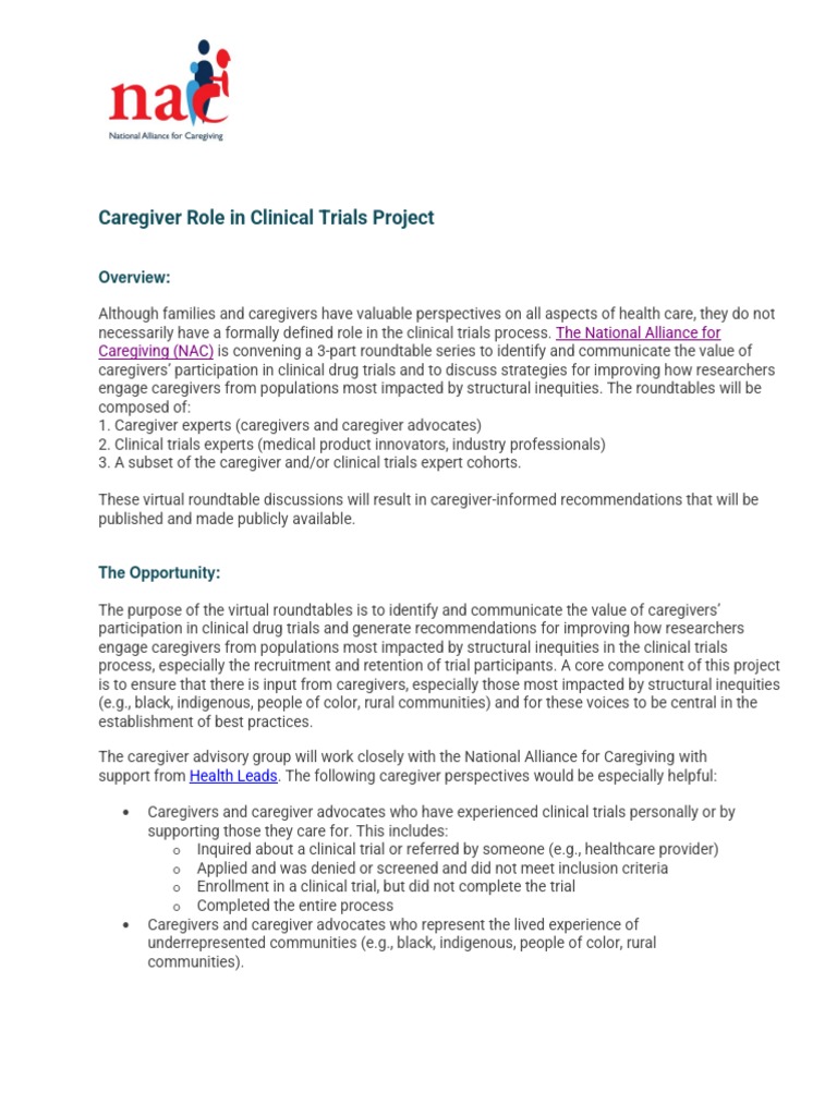 NAC - CCT Project Overview Final | PDF | Caregiver | Clinical Trial
