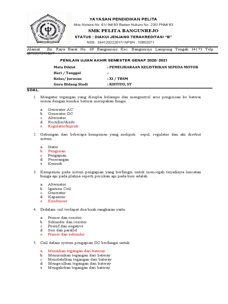 Soal TBSM Uas Kelas Xi | PDF