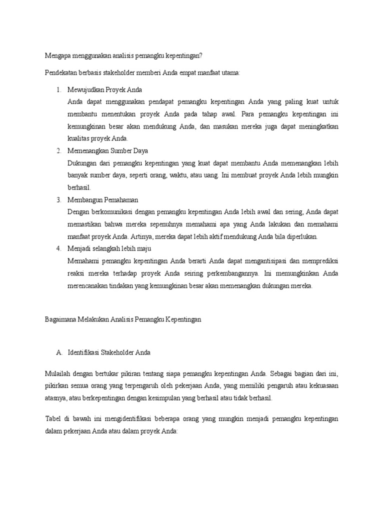Analisis Stakeholder | PDF | Karier & Perkembangan | Bisnis