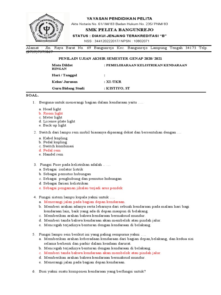 Soal Ki Kelistrikan TKR Kelas Xi | PDF