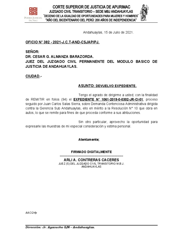 Oficios Devolviendo Expediente Al Juzgado de Origen | PDF