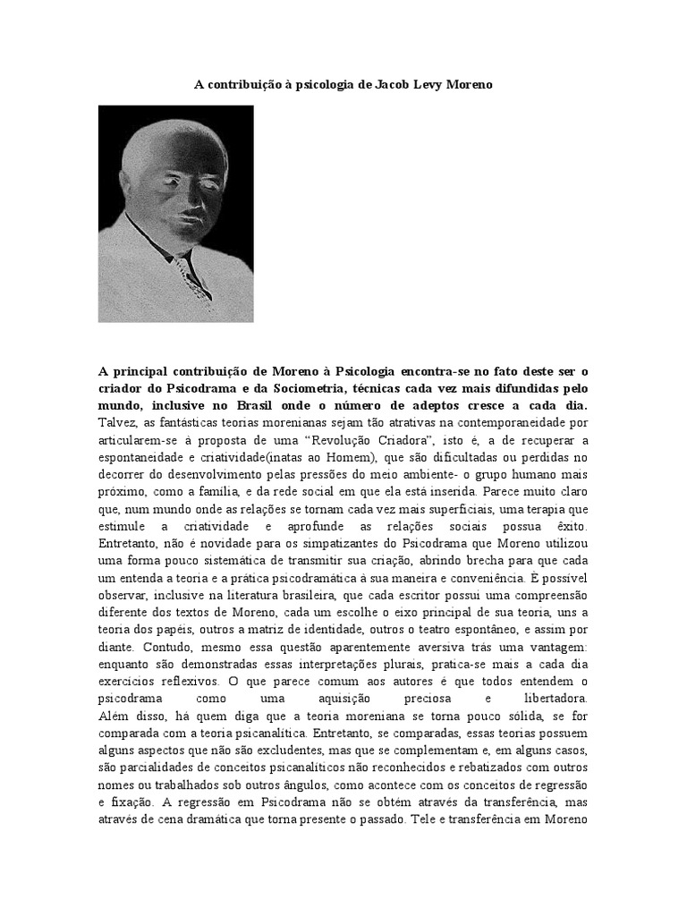 As principais contribuições de Jacob Levy Moreno à psicologia através ...