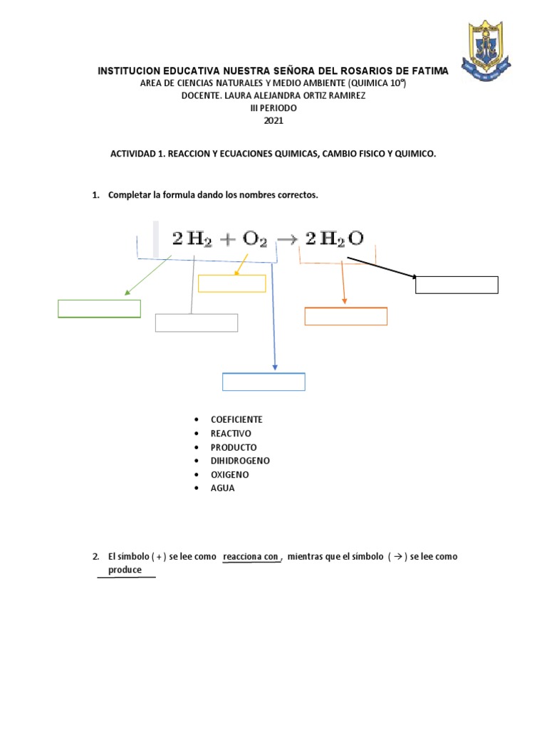 Actividad 1. Reaciones y Ecuaciones Quimicas, Cambio Fisico y Quimico ...