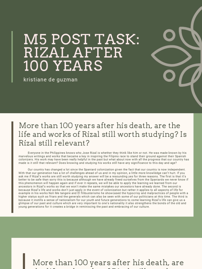 M5 Post Task Rizal After 100 Years | PDF