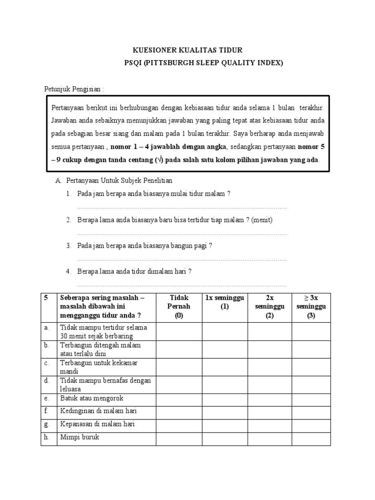 Kuisioner Tidur | PDF | Pengembangan Diri