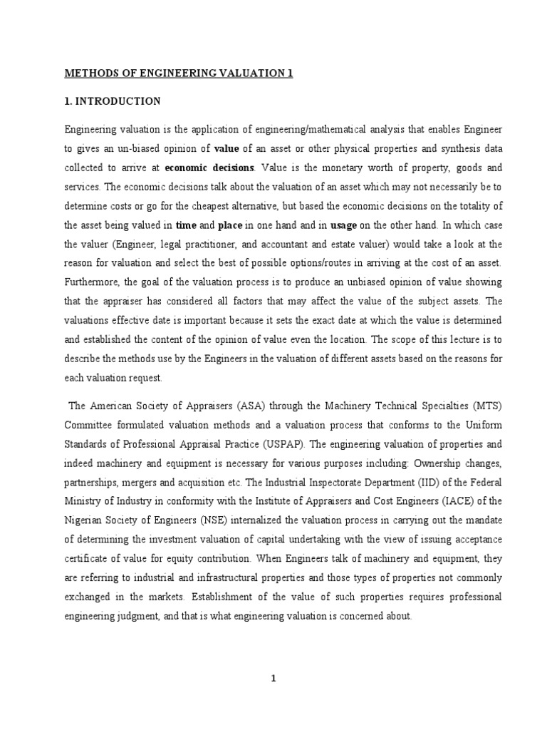 Methods of Engineering Valuation - Lecture Material - DR Morakinyo ...