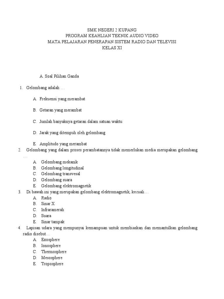 Soal Uts Mp. PSRTV Semester Kelas Xi | PDF | Sains & Matematika