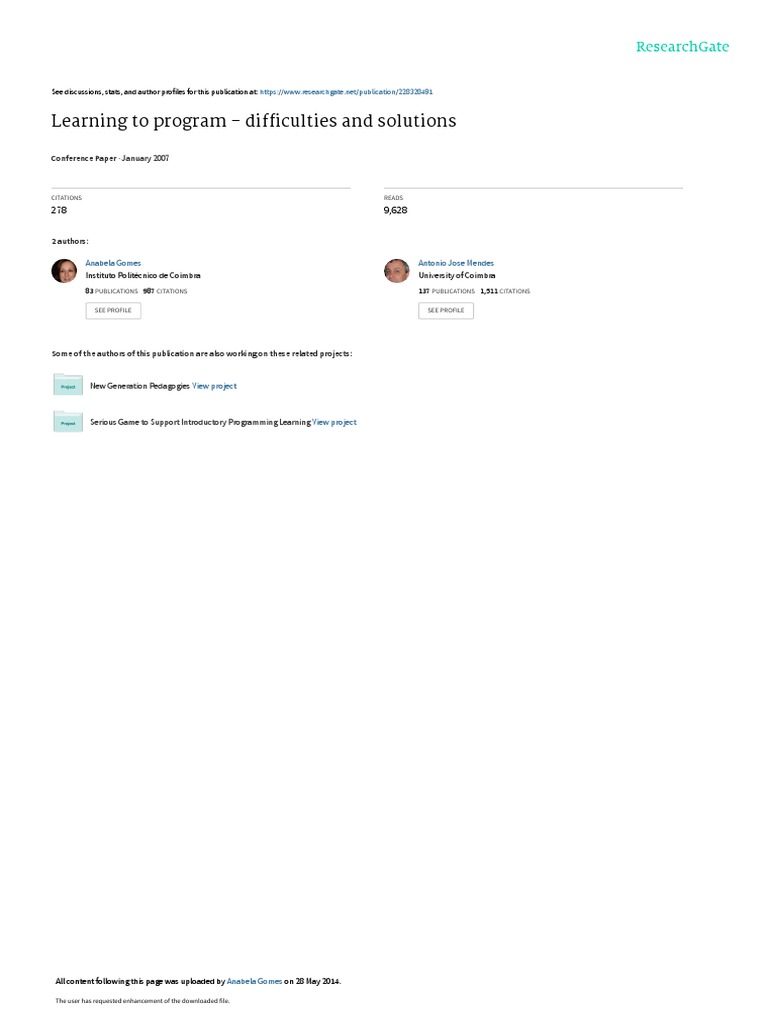 Learning To Program - Difficulties and Solutions: January 2007 | PDF ...