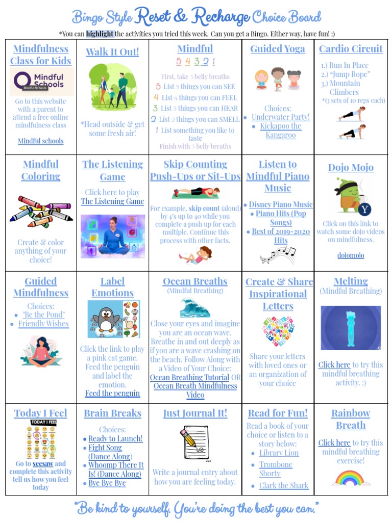 Mindfulness Choice Board | PDF