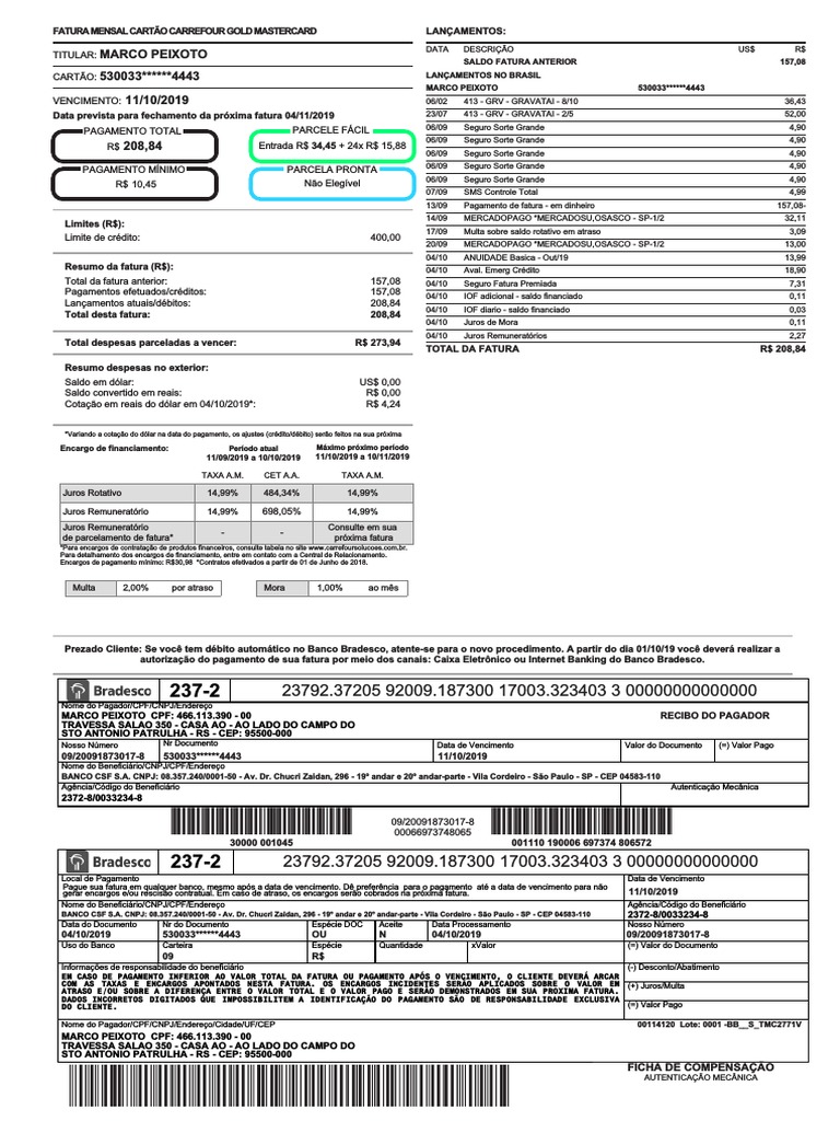 Fatura | PDF | Economias | Dinheiro