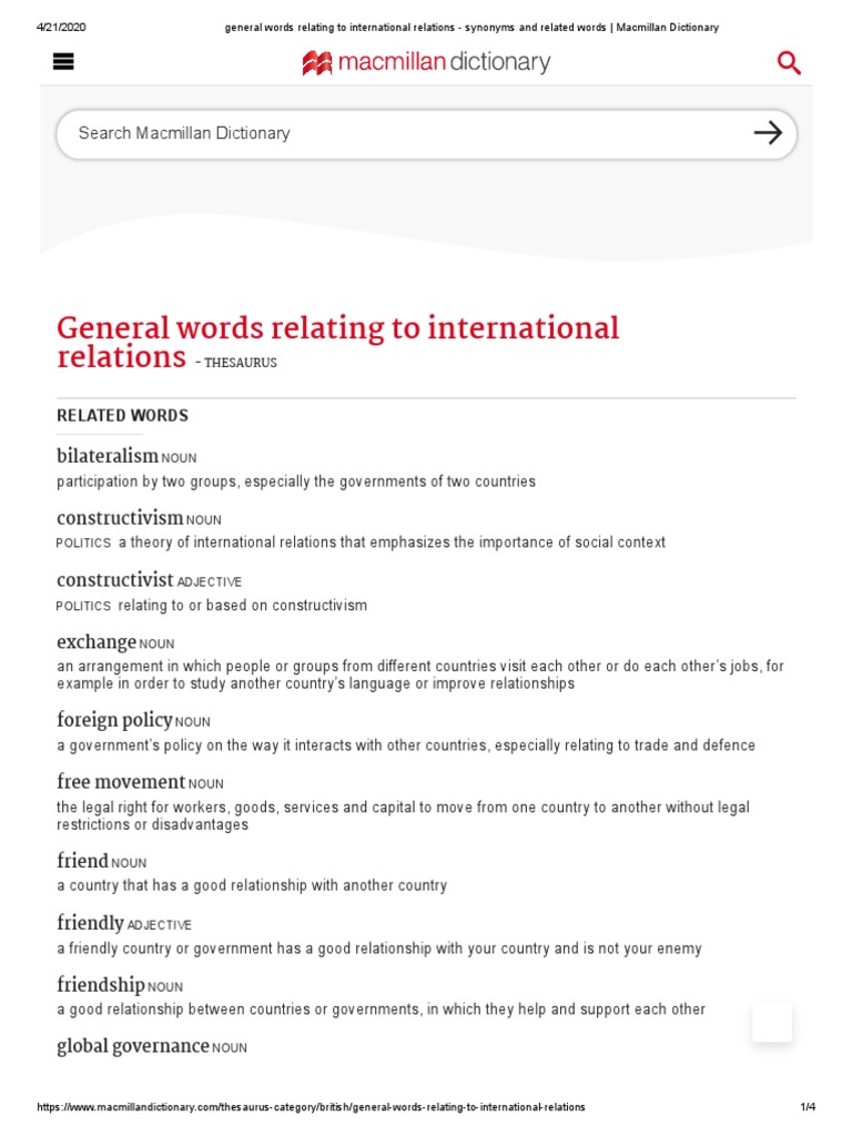 General Words Relating To International Relations: Search Macmillan ...