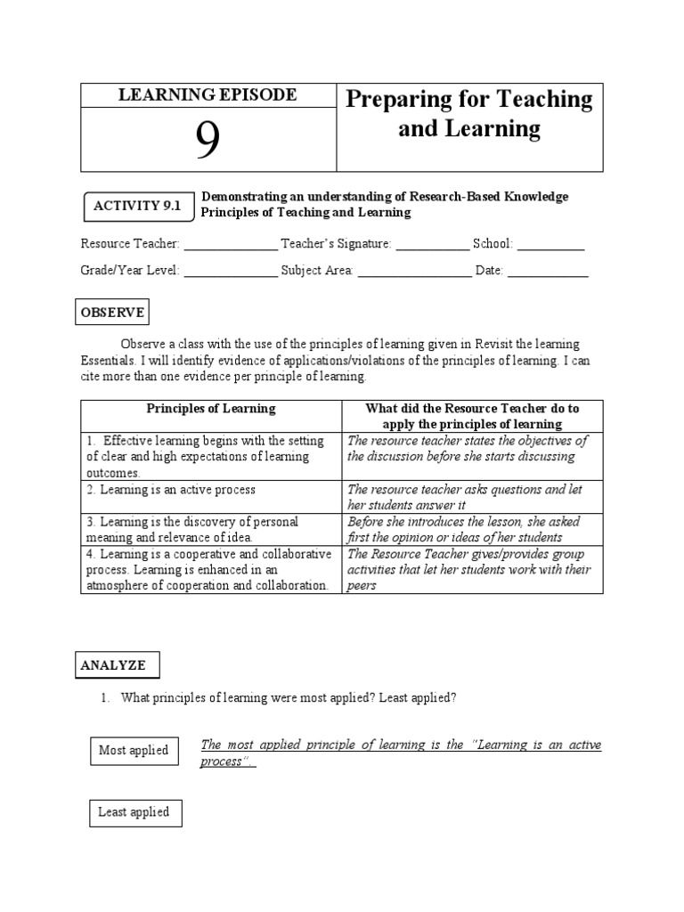 Principles of Effective Teaching Practices | PDF | Educational ...