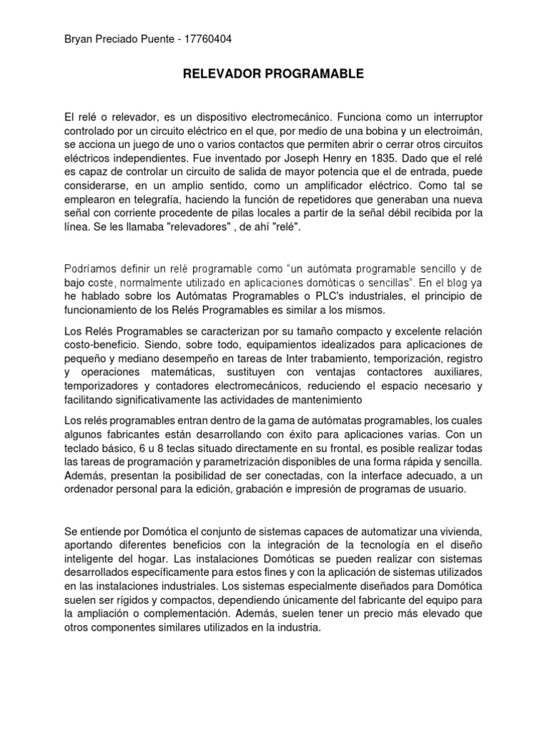 Relevador Programable | PDF | Relé | Ingenieria Eléctrica
