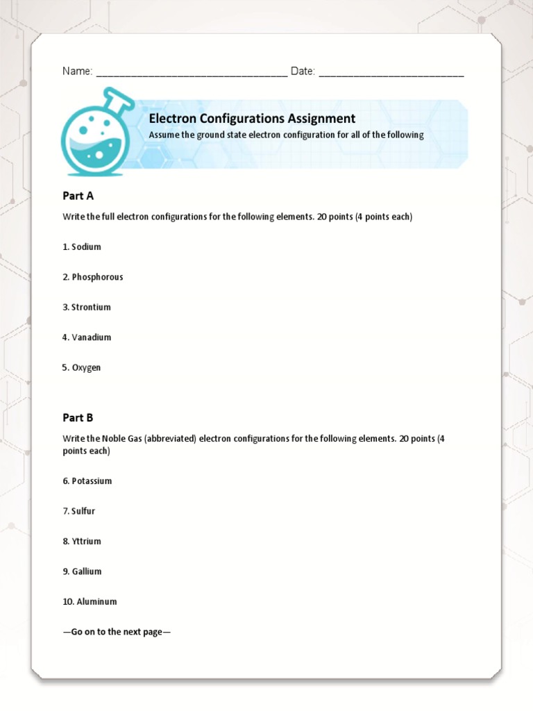 Electron Configurations Assignment: Part A | PDF