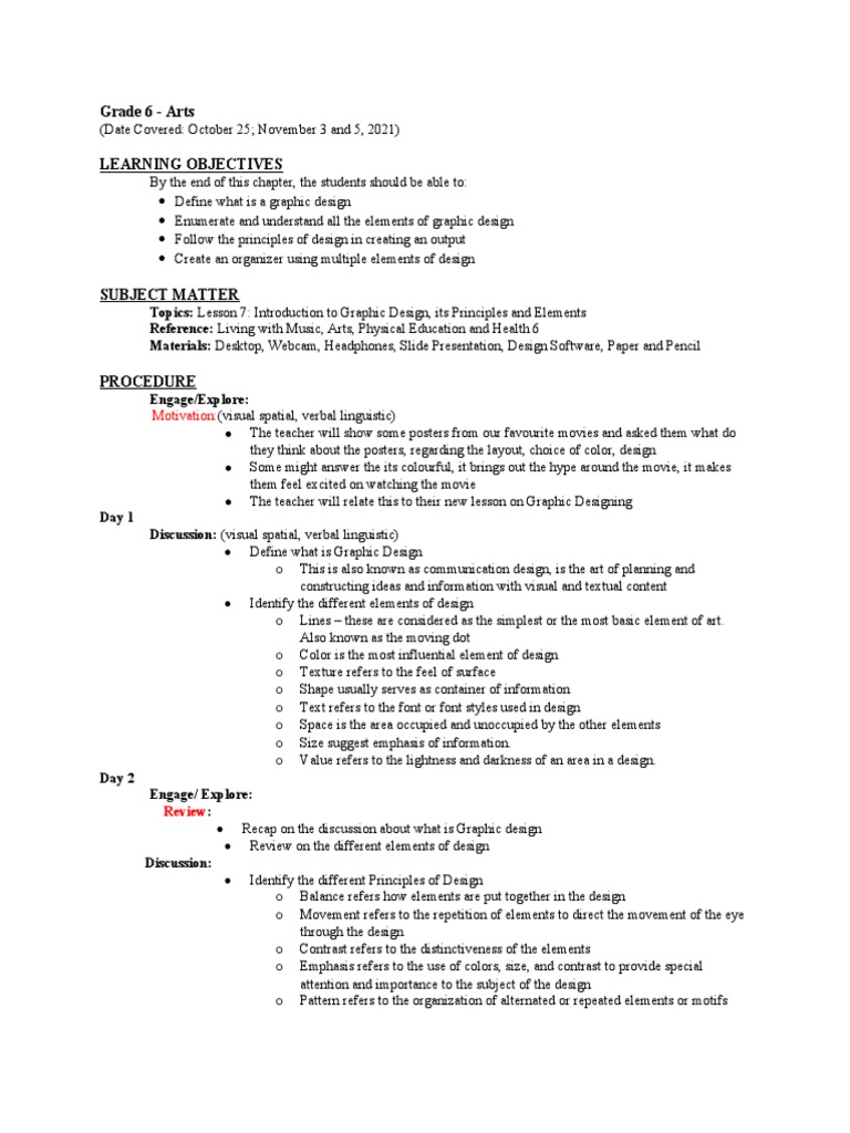 Grade 6 - Arts: Motivation | PDF | Design | Graphic Design